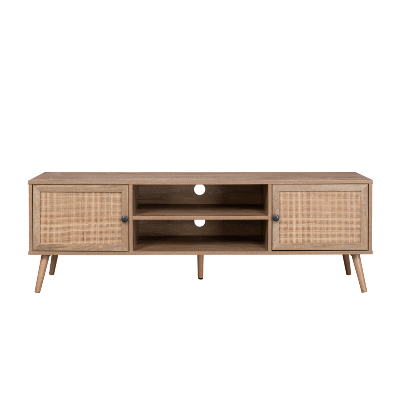 Mesa de TV Indiana Madera Clara con Puertas de Ratán 150 x 39 x 49 cm ...